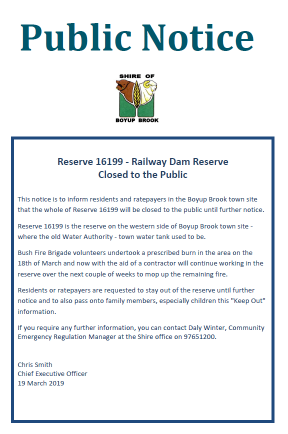 News Story - Reserve Closed » Boyup Brook