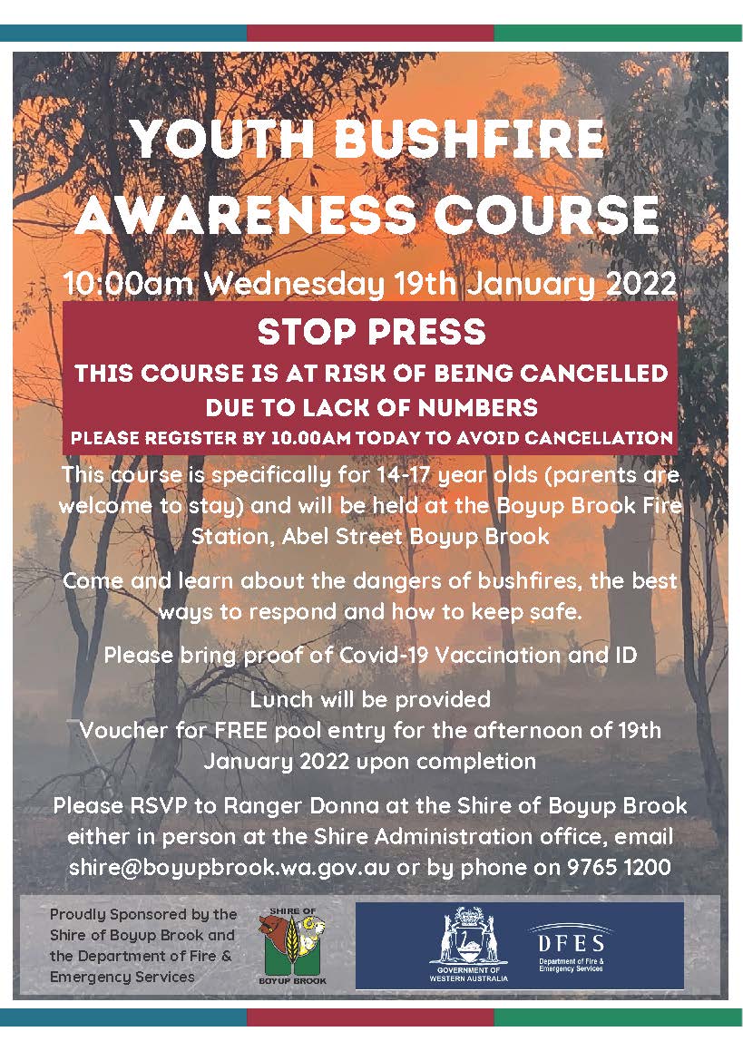 News Story - Youth Bushfire Awareness Course Stop Press » Boyup Brook